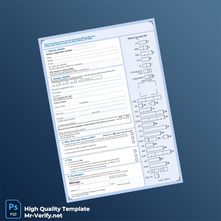 United Kingdom DVLA Registration Certificate Template In Word And PDF ...