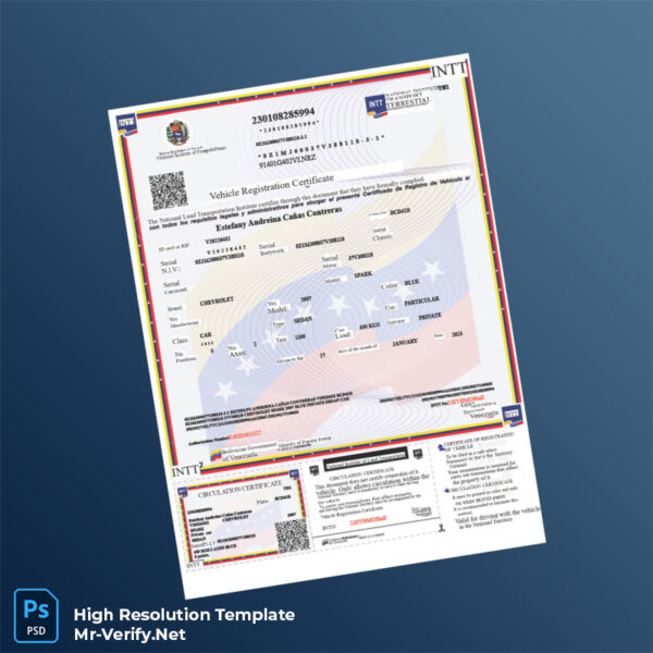Editable Vehicle Registration Certificate Word And Pdf Template 2 Page