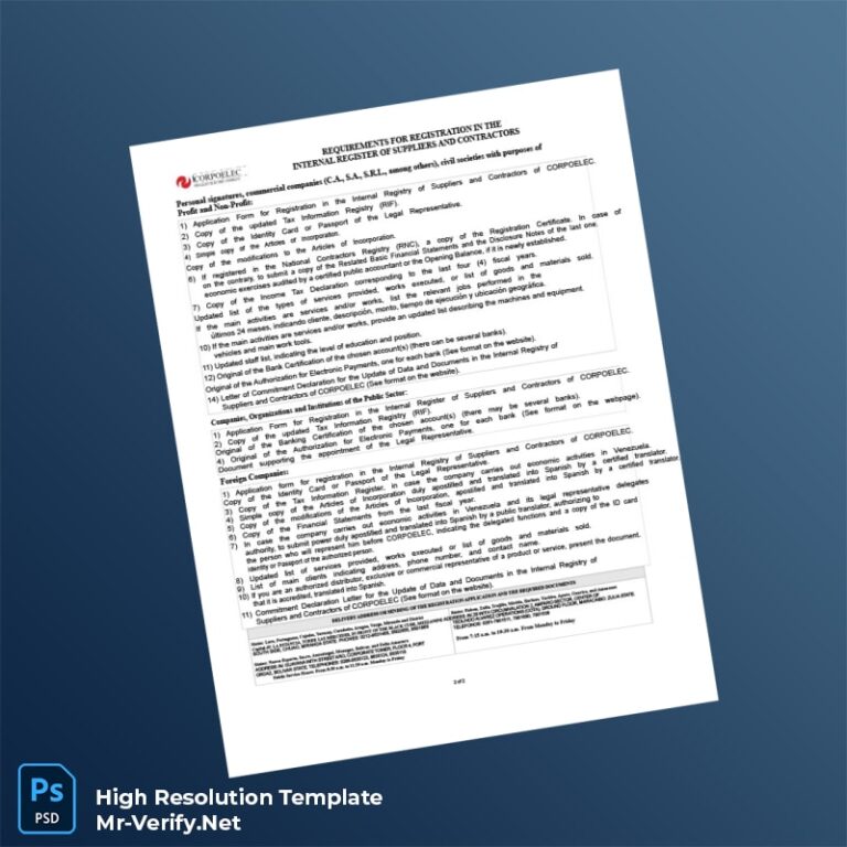 Editable Venezuela CORPOELEC Registration Certificate Word And Pdf ...