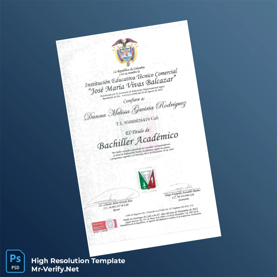 Colombia José Maria Vivas Balcazar Academic Bachelor Diploma Template ...