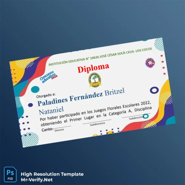 Ecuador José César Solís Celis Educational Institution Diploma Template ...