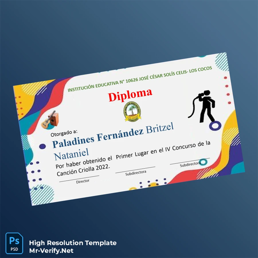 Ecuador José César Solís Celis Educational Institution Diploma Template ...