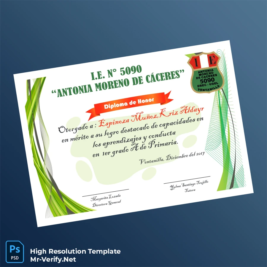 Peru Antonia Moreno De Cáceres Honor Diploma Template - Fully Editable ...