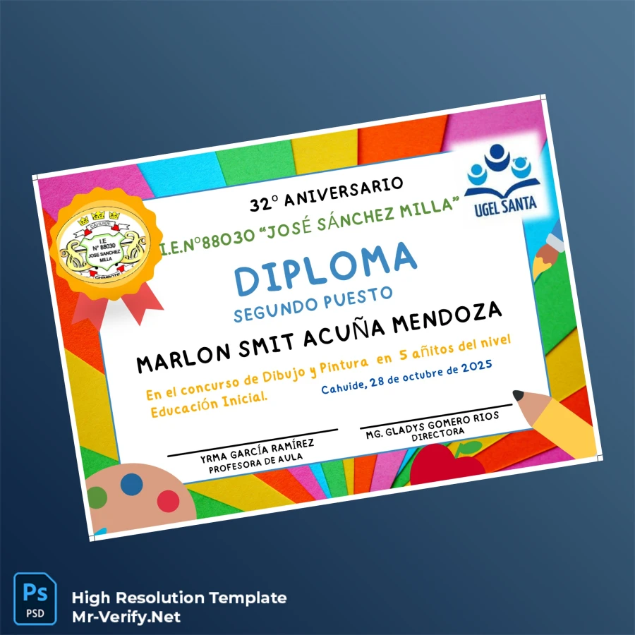 Peru I.E.N°88030 _José Sánchez Milla_ Diploma Template - Fully Editable ...