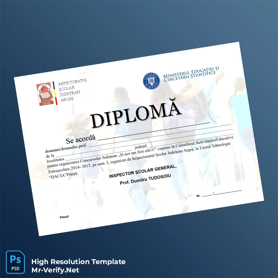 Romania Inspectoratul Școlar Județean Argeș Diploma Template - Fully ...
